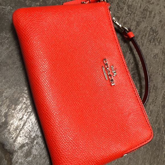 Coach | Bags | Coach Wristlet Wallet Crossgrain Leather Orange | Poshmark